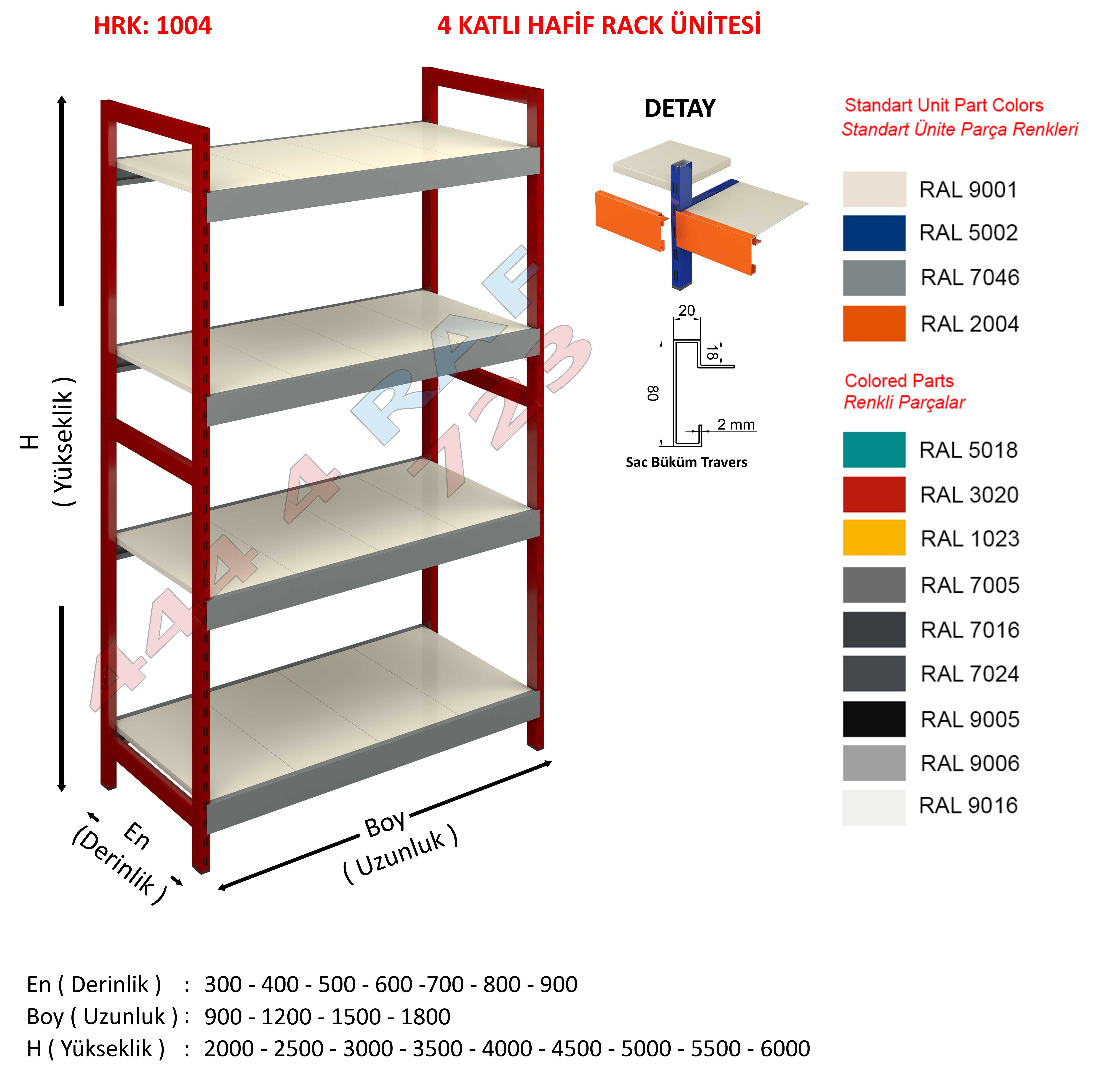 HRK 1004 4 KATLI HAFİF RACK ÜNİTESİ (SAC BÜKÜM TRAVERS) - ekometal.com.tr